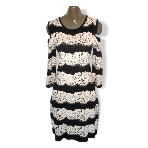 Sandra Darren | Dresses | 4sandra Darren Womens Black White Floral Lace ...